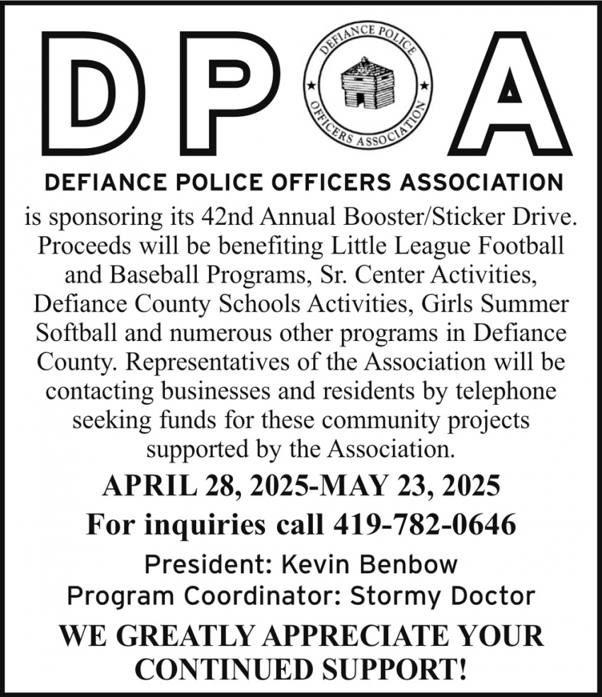 42nd Annual Sticker Drive, Defiance Police Officers, Defiance, OH