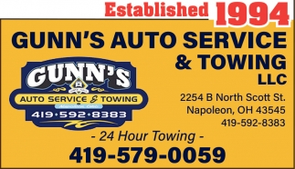 24 Hour Towing, Gunn's Auto Service & Towing, Napoleon, OH